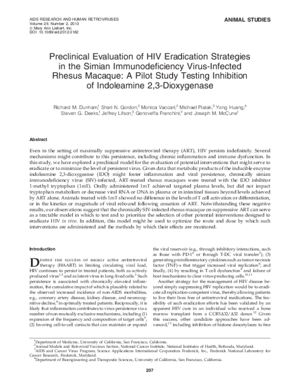 (PDF) Preclinical Evaluation of HIV Eradication Strategies in the ...