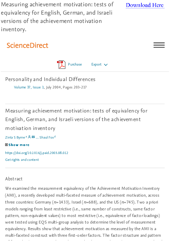 (PDF) Measuring achievement motivation: tests of equivalency for ...