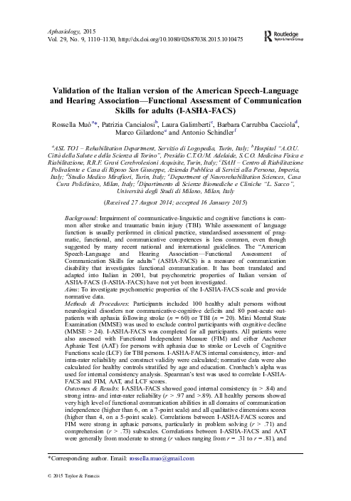 (PDF) Validation of the Italian version of the American Speech-Language and Hearing Association ...