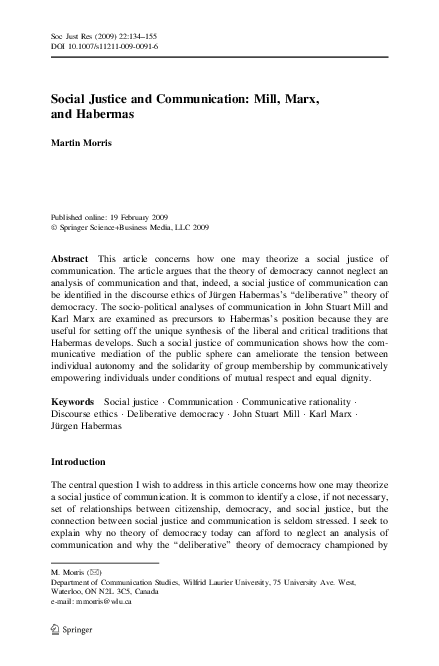 (PDF) Social Justice and Communication: Mill, Marx, and Habermas