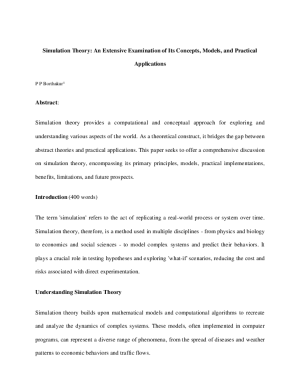 (PDF) Simulation Theory: An Extensive Examination of Its Concepts, Models, and Practical ...