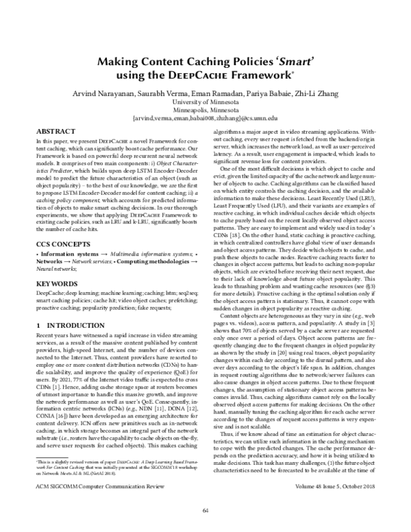 (PDF) Making content caching policies 'smart' using the deepcache framework (PDF) Making content caching policies 'smart' using the deepcache framework