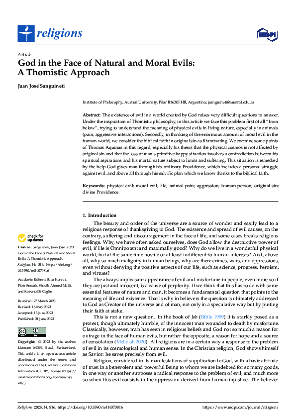 (PDF) God in the Face of Natural and Moral Evils: A Thomistic Approach