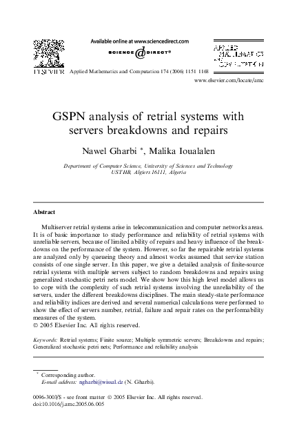 (PDF) GSPN analysis of retrial systems with servers breakdowns and repairs