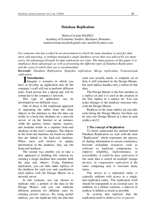 (PDF) Database Replication