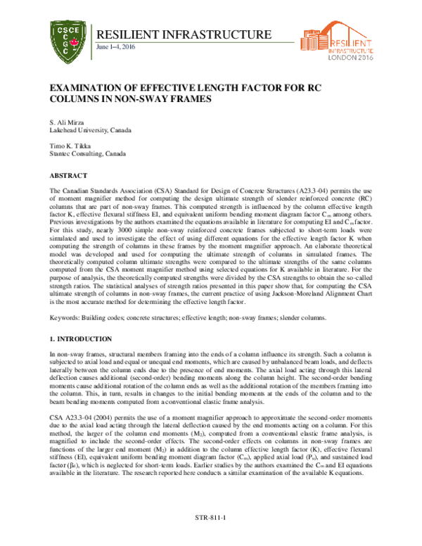(PDF) STR-811: Examination of Effective Length Factor for RC Columns in Non-Sway Frames