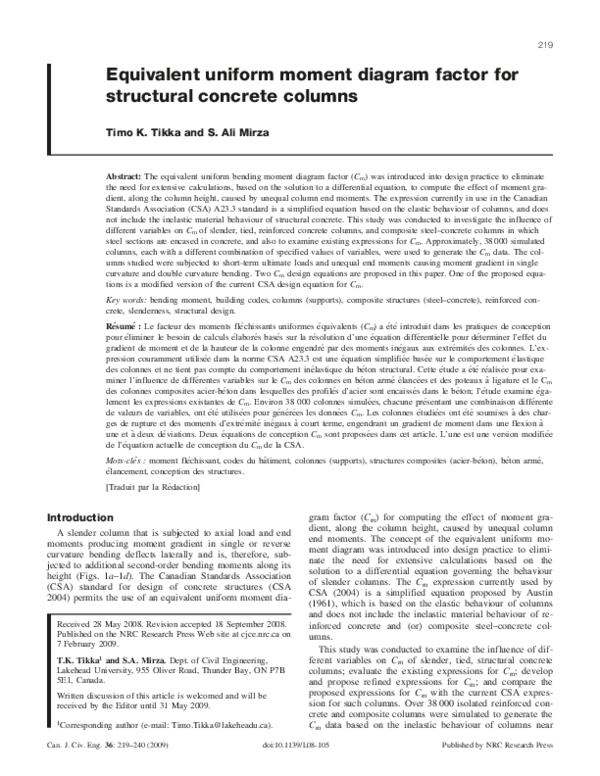 (PDF) Equivalent uniform moment diagram factor for structural concrete columns
