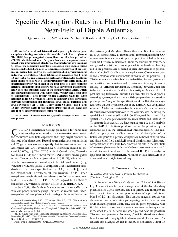 (PDF) Specific Absorption Rates in a Flat Phantom in the Near-Field of ...