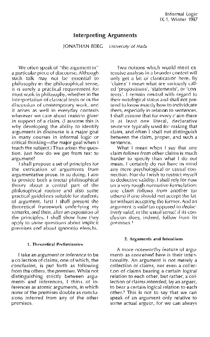 (PDF) Interpreting Arguments