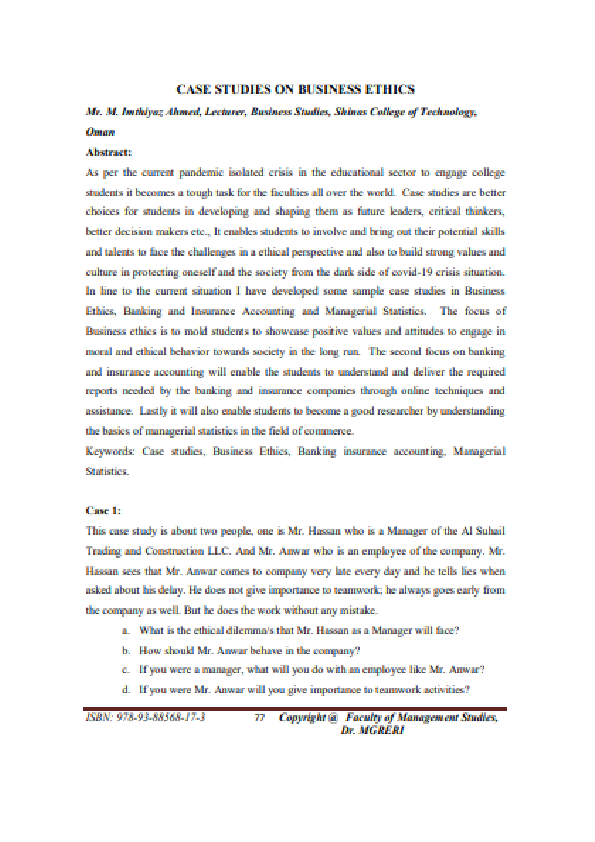 (PDF) Business Ethics Case Studies