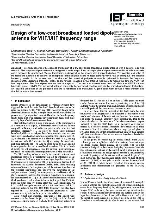 (PDF) Design of a low‐cost broadband loaded dipole antenna for VHF/UHF ...