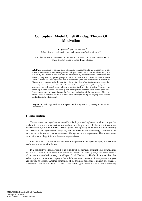 (PDF) Conceptual Model On Skill - Gap Theory Of Motivation