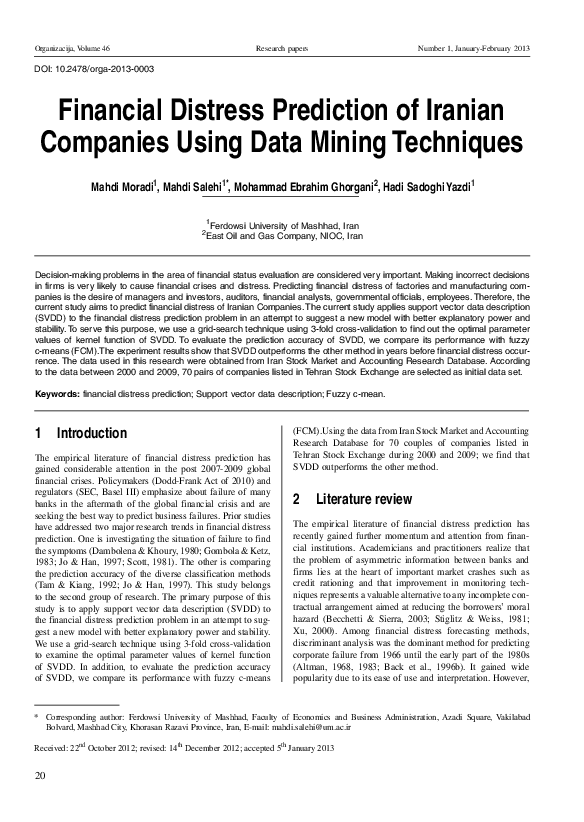 (PDF) Financial Distress Prediction of Iranian Companies Using Data Mining Techniques