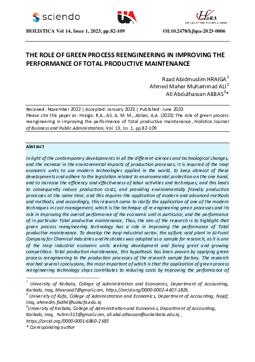 (PDF) THE ROLE OF GREEN PROCESS REENGINEERING IN IMPROVING THE ...