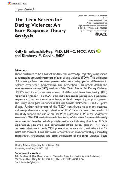 (PDF) The Teen Screen for Dating Violence: An Item Response Theory Analysis