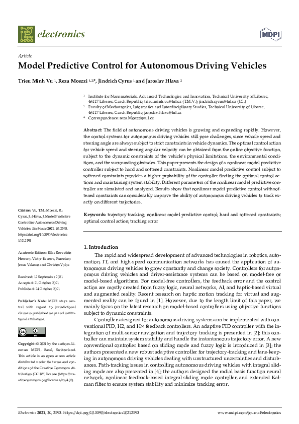 Pdf Model Predictive Control For Autonomous Driving Vehicles