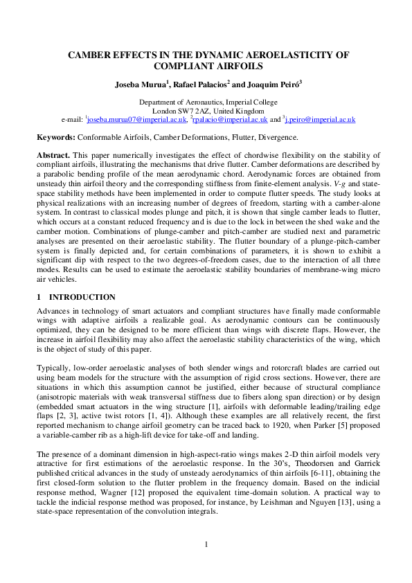 (PDF) Camber effects in the dynamic aeroelasticity of compliant airfoils