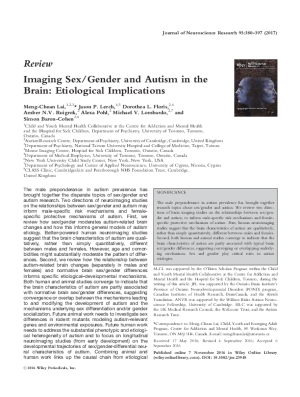 Pdf Sex Gender And Autism Brain Imaging Insights