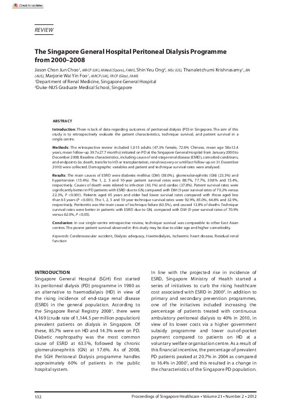 (PDF) The Singapore General Hospital Peritoneal Dialysis Programme from 2000–2008