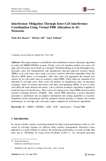 Pdf Interference Mitigation Through Inter Cell Interference Coordination Using Virtual Prb