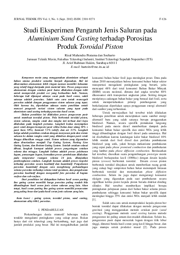 (PDF) Studi Eksperimen Pengaruh Jenis Saluran pada Aluminium Sand ...