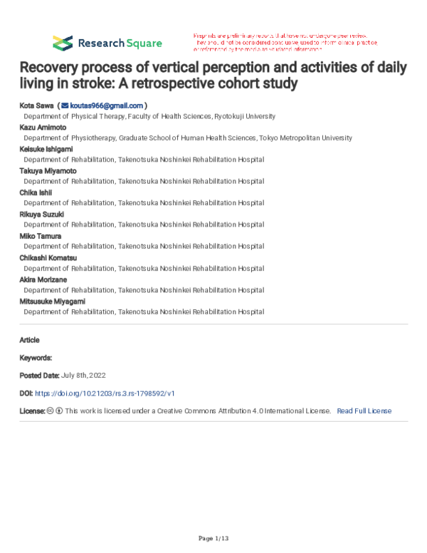 (PDF) Recovery process of vertical perception and activities of daily ...