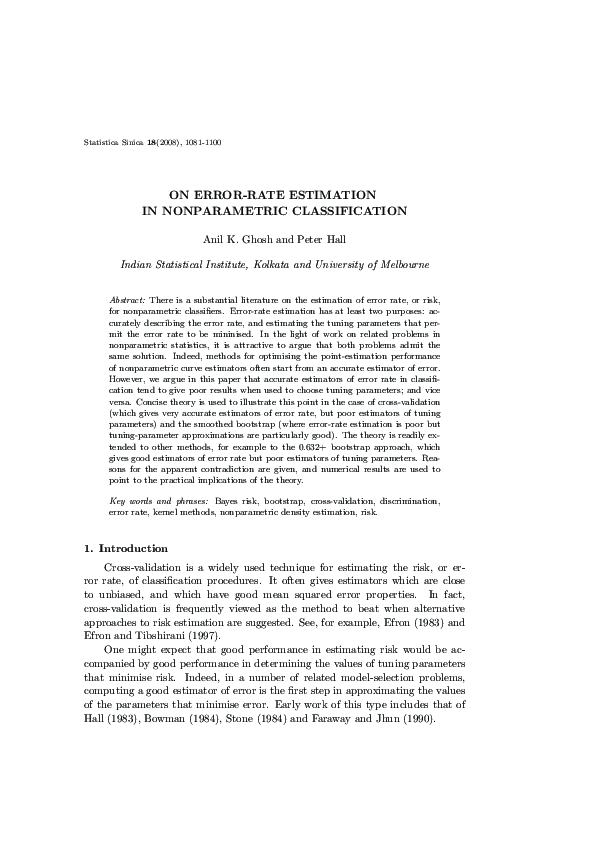 Pdf On Error Rate Estimation In Nonparametric Classification Anil Ghosh