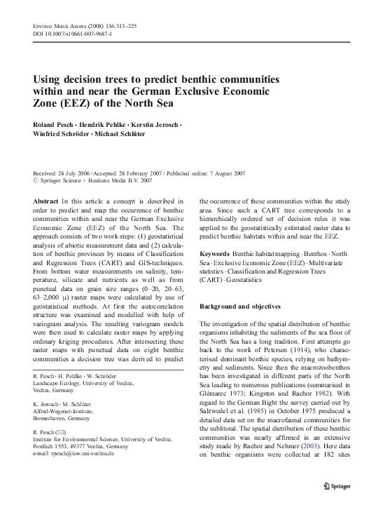 (PDF) Using decision trees to predict benthic communities within and ...
