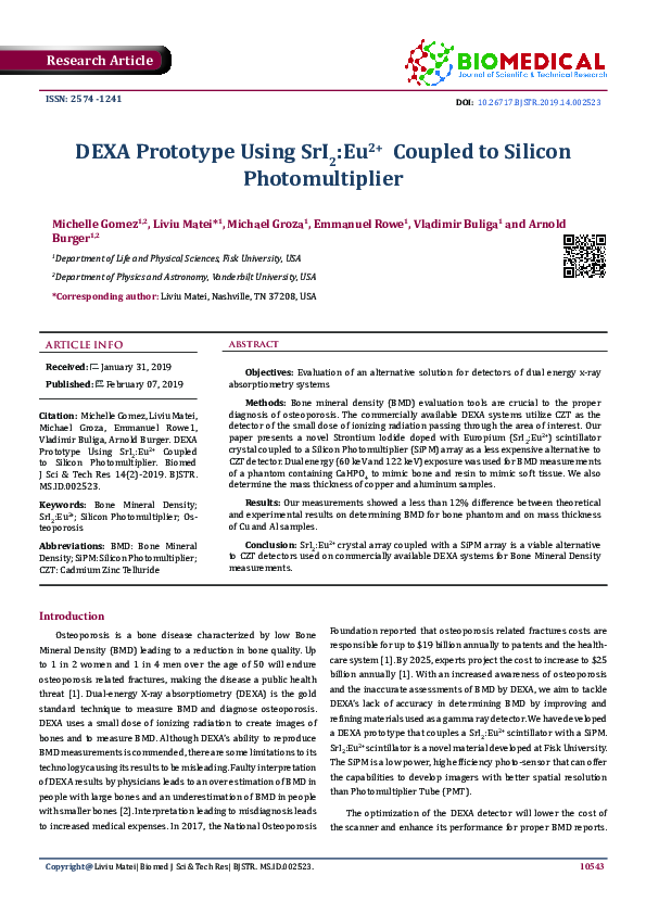 (PDF) DEXA Prototype Using SrI2:Eu2+ Coupled to Silicon Photomultiplier