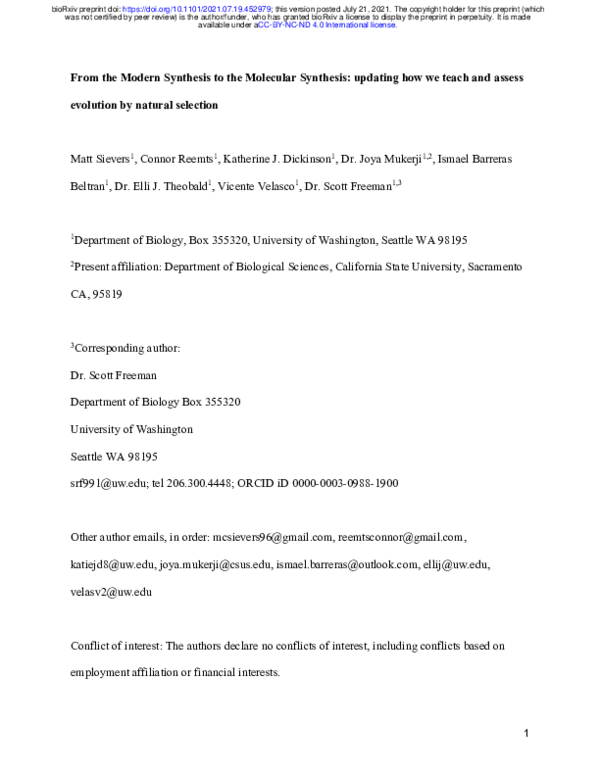 (PDF) From the Modern Synthesis to the Molecular Synthesis: updating ...