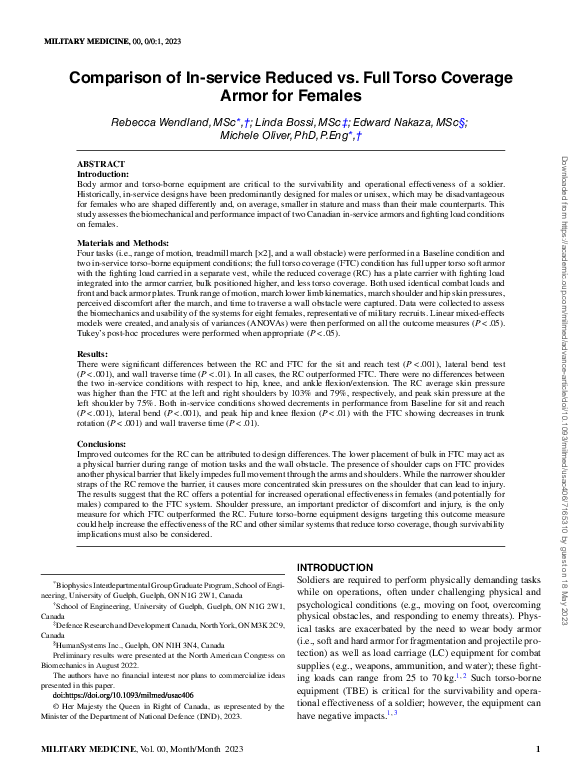 (PDF) Comparison of In-service Reduced vs. Full Torso Coverage Armor ...
