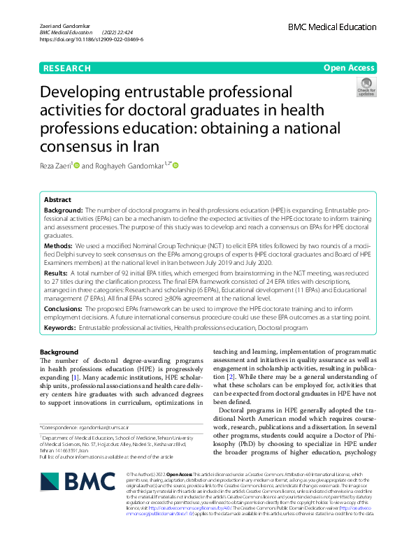 (PDF) Developing Entrustable Professional Activities as the Basis for ...