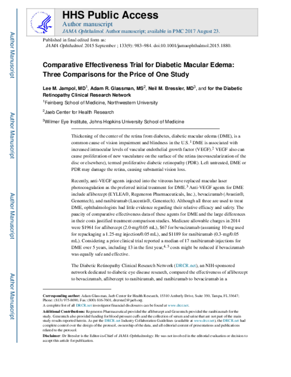 (PDF) Comparative Effectiveness Trial for Diabetic Macular Edema: Three ...