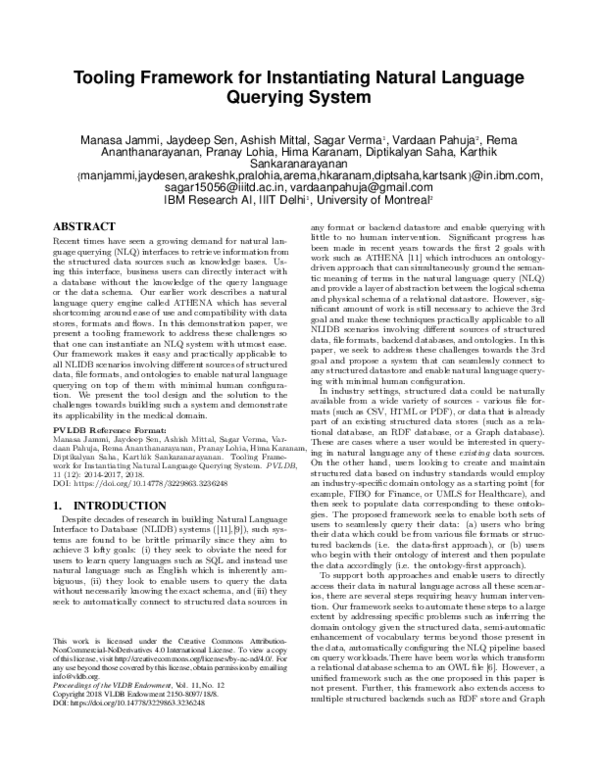 (PDF) Tooling framework for instantiating natural language querying system