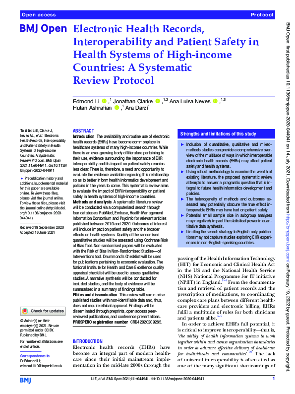 (PDF) Electronic Health Records, Interoperability and Patient Safety in ...