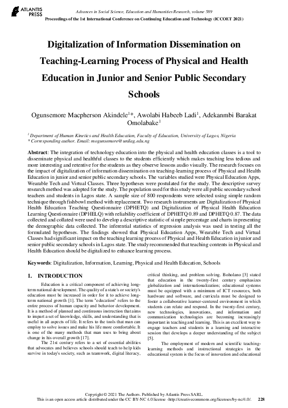 (PDF) Digitalization of Information Dissemination on Teaching-Learning Process of Physical and ...