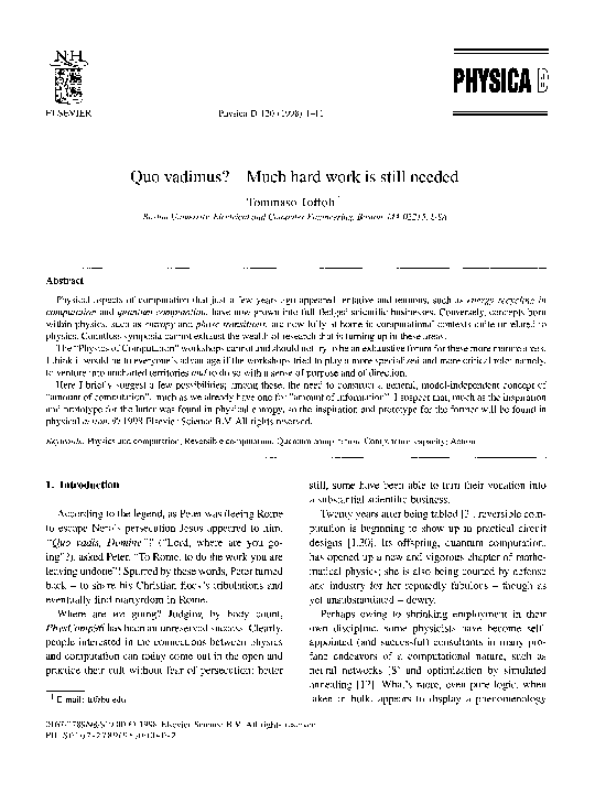 (PDF) Quo vadimus? — Much hard work is still needed | Tommaso Toffoli ...