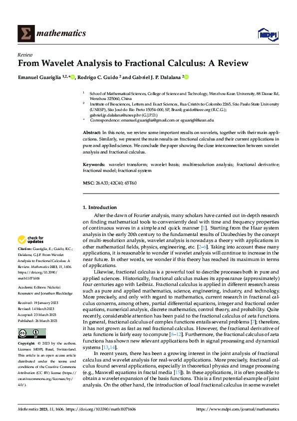 (PDF) From Wavelet Analysis to Fractional Calculus: A Review