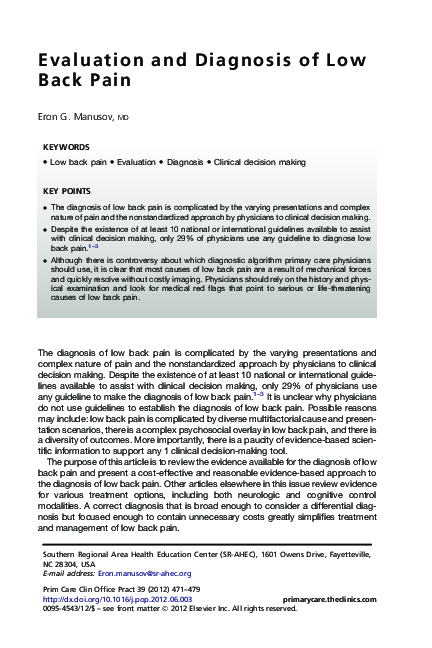 (PDF) Evaluation and diagnosis of low back pain