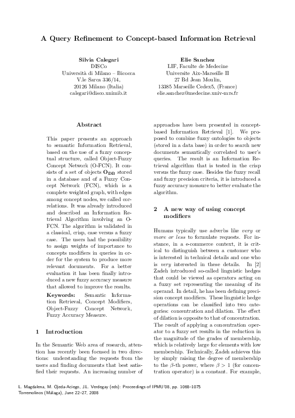 (PDF) A query refinement to concept-based information retrieval