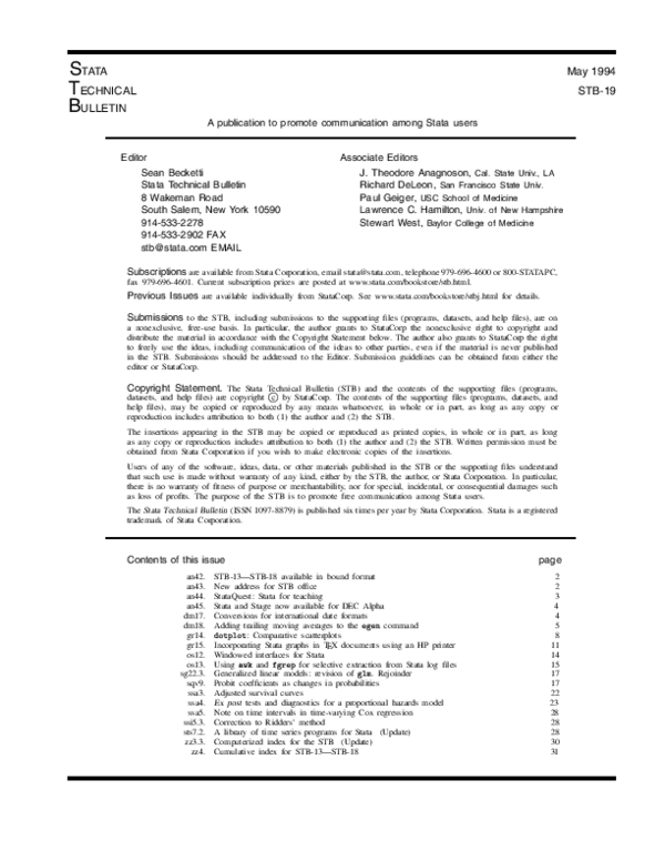 (PDF) Stata and Stage now available for DEC Alpha