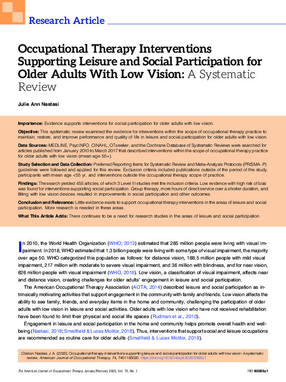 (PDF) Occupational Therapy Interventions Supporting Leisure and Social ...