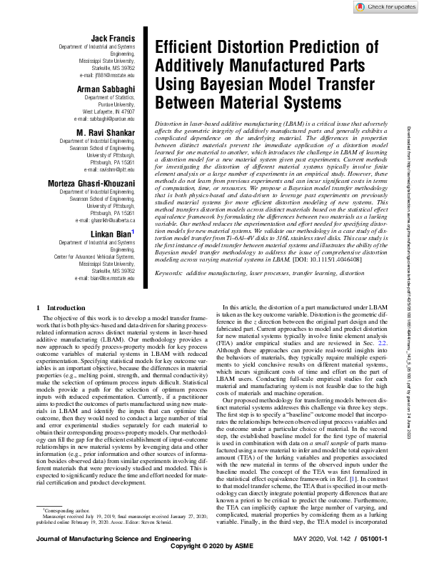 (PDF) Efficient Distortion Prediction of Additively Manufactured Parts Using Bayesian Model ...
