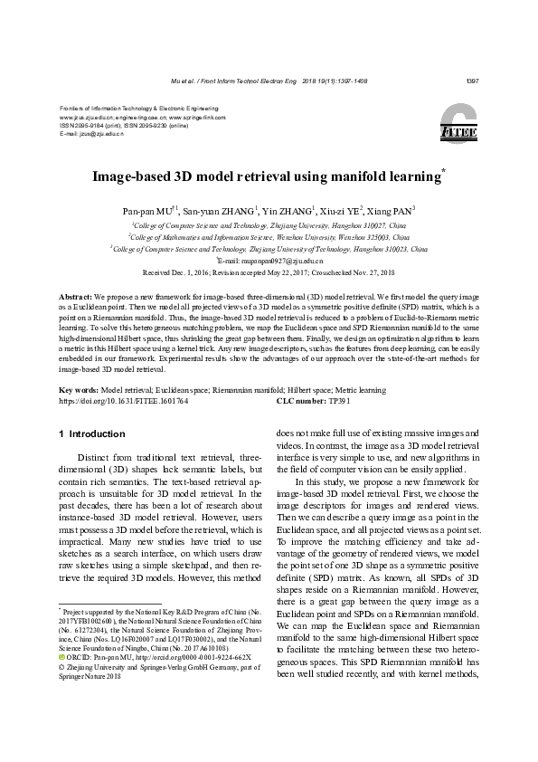 (PDF) Image-based 3D model retrieval using manifold learning