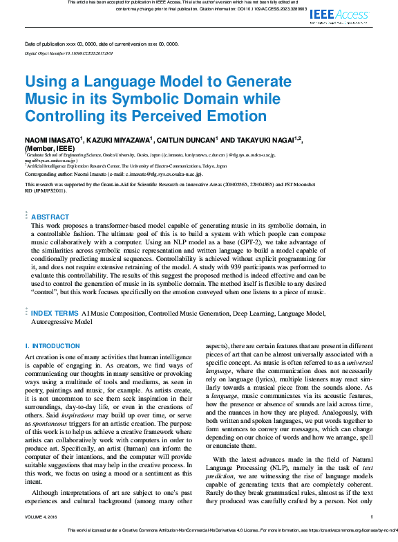 (PDF) Using a Language Model to Generate Music in its Symbolic Domain while Controlling its ...