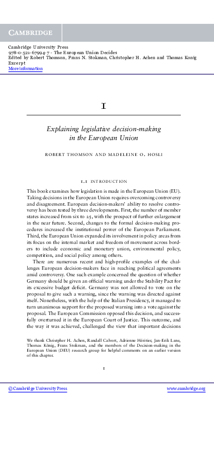 (PDF) Explaining legislative decision-making in the European Union