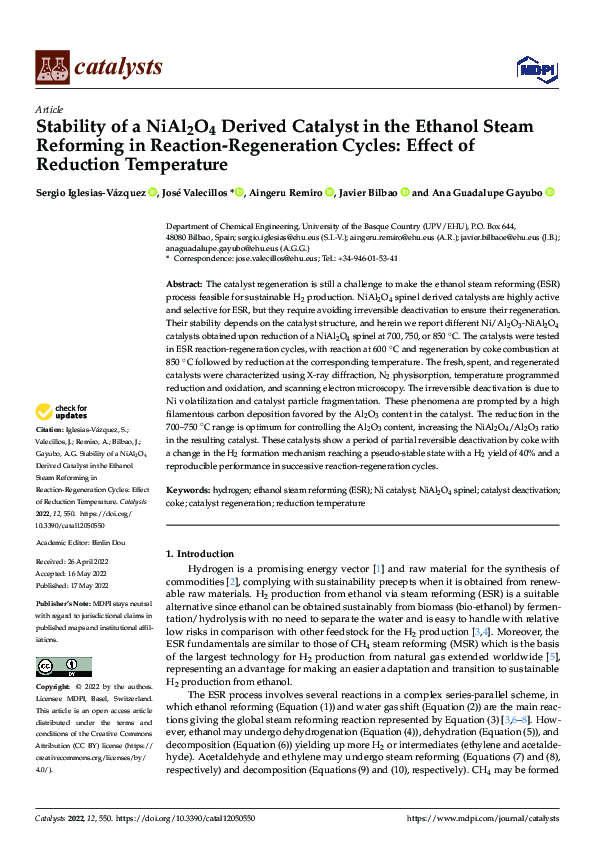 (PDF) Stability of a NiAl2O4 Derived Catalyst in the Ethanol Steam ...