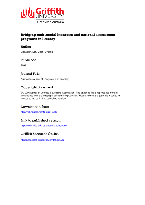 (PDF) Bridging multimodal literacies and national assessment programs in literacy
