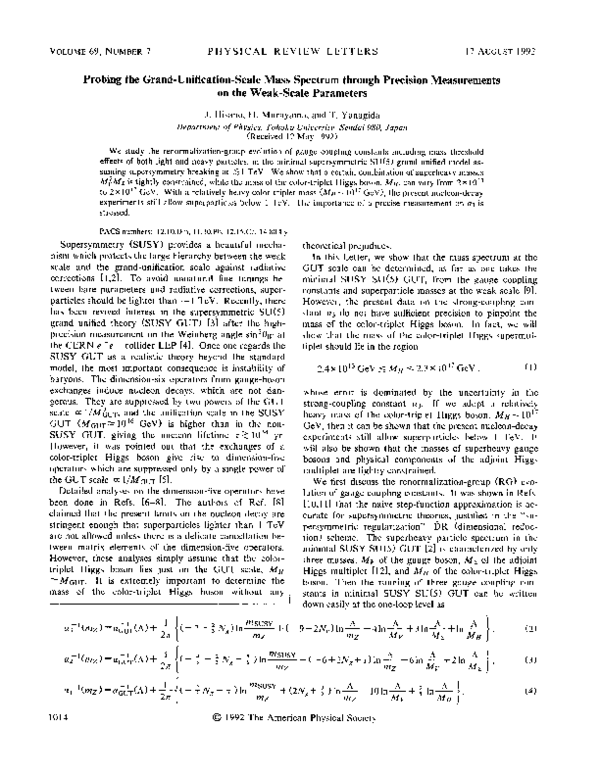 Pdf Grand Unification Scale Mass Spectrum Analysis