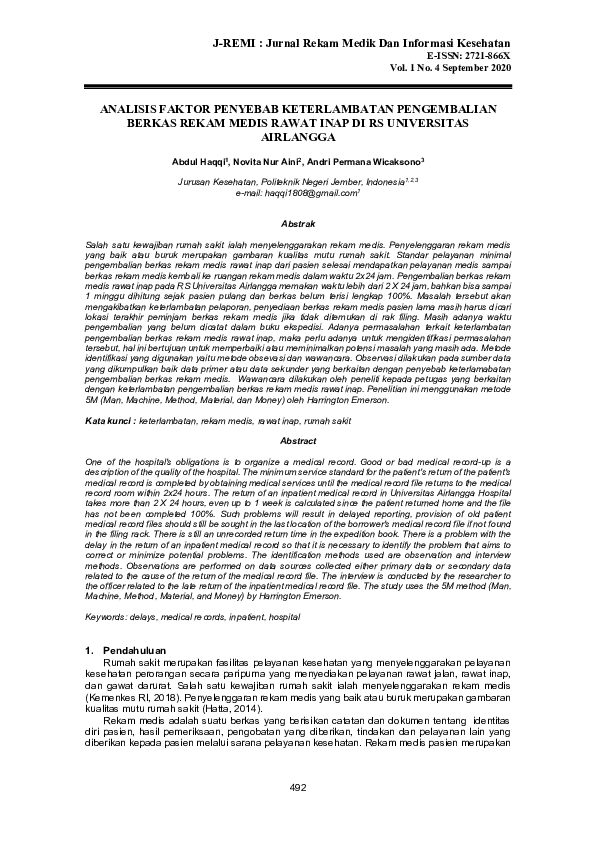 (PDF) Analisis Faktor Penyebab Keterlambatan Pengembalian Berkas Rekam Medis Rawat Inap di RS ...